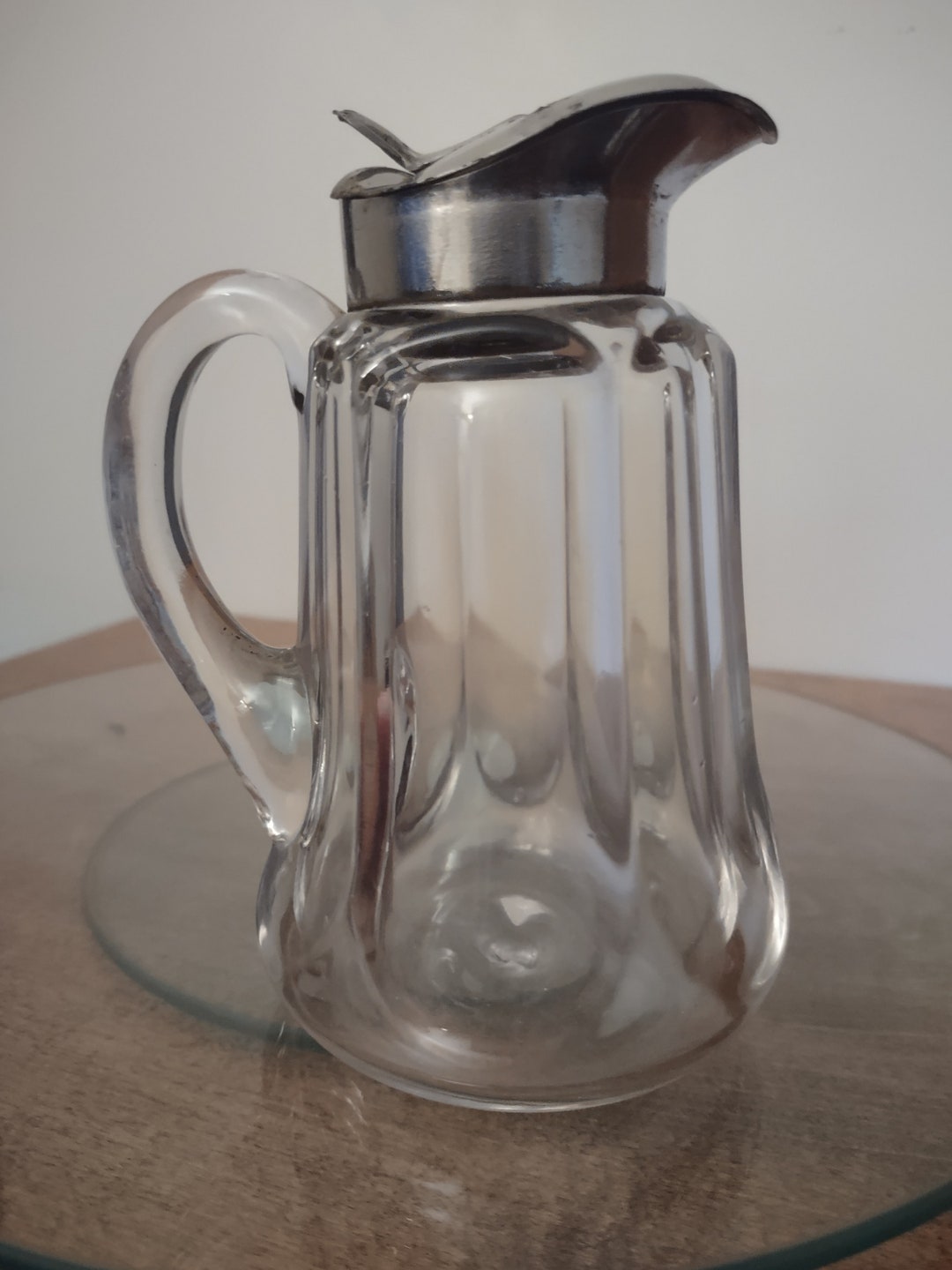 Antique Thick Glass Syrup Jug Late 1800s, Paneled Pattern Applied ...