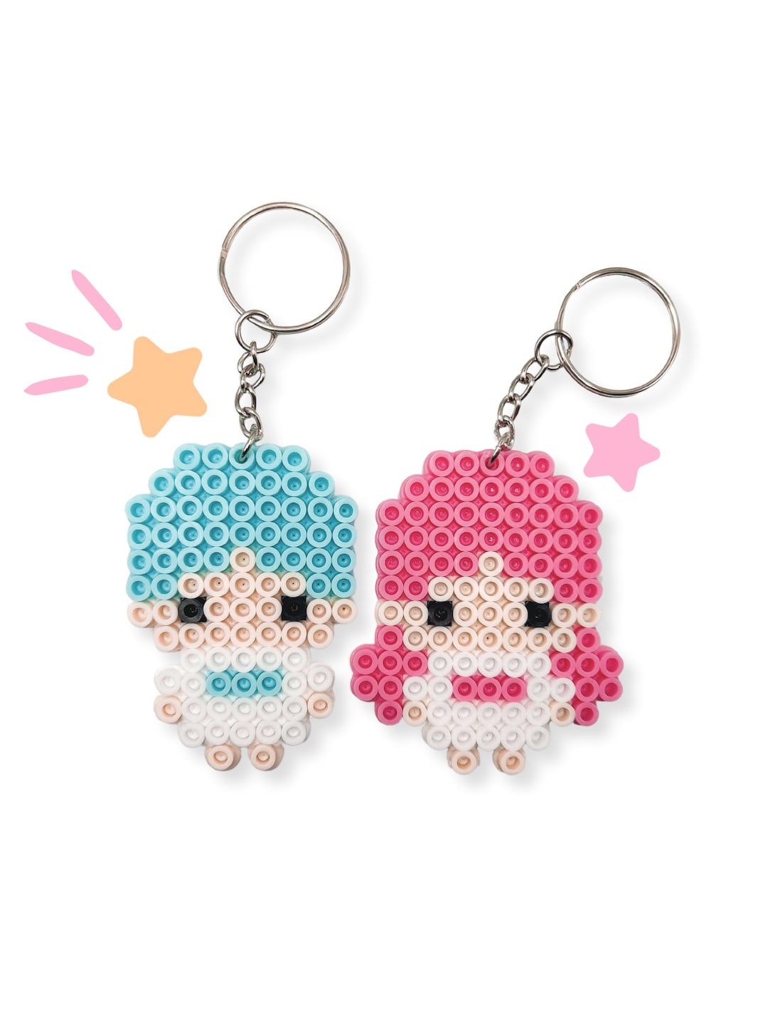 Kiki & Lala Little Twin Stars Perler Bead Keychain Set – Dreamy Pastel ...