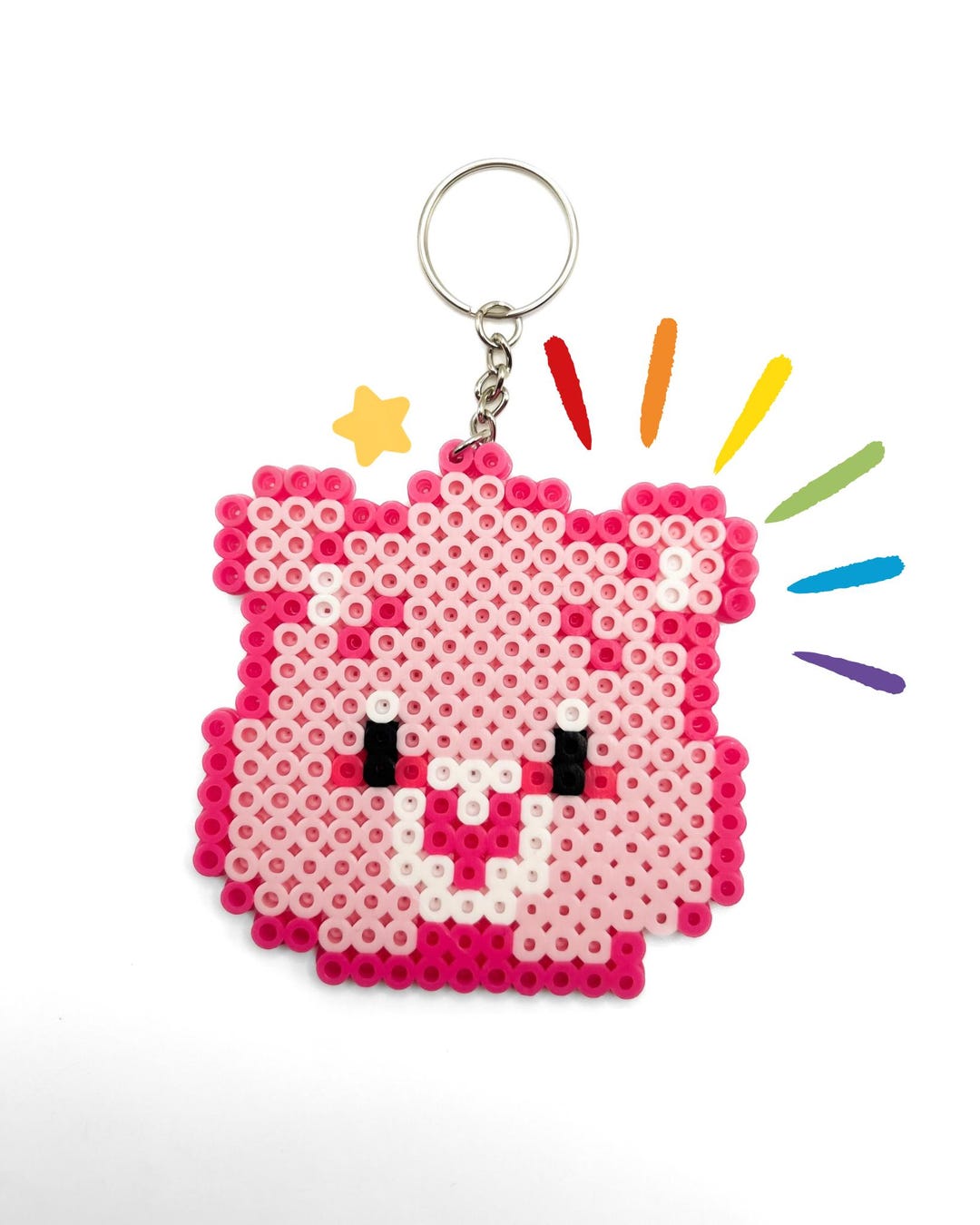 Cheer Bear Perler Bead Keychain – Pastel Kawaii Cartoon-inspired Gift ...