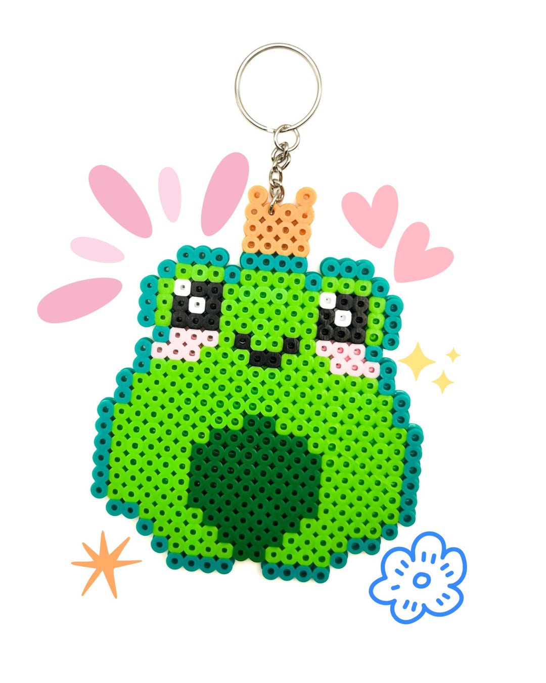 Crowned Frog Prince Perler Bead Keychain – Cute Fairytale Pixel Art - Etsy