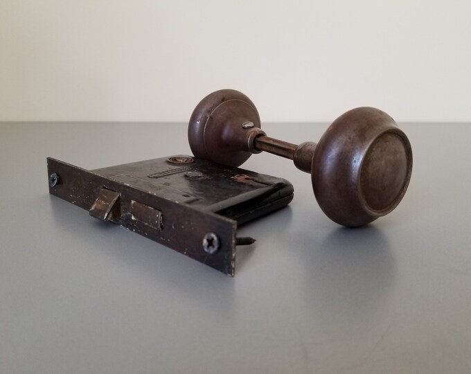 1920s/1930s Door Knob Lock Mortise Set by Peterboro Antique Rescued Salvaged Hardware Metal Door ...