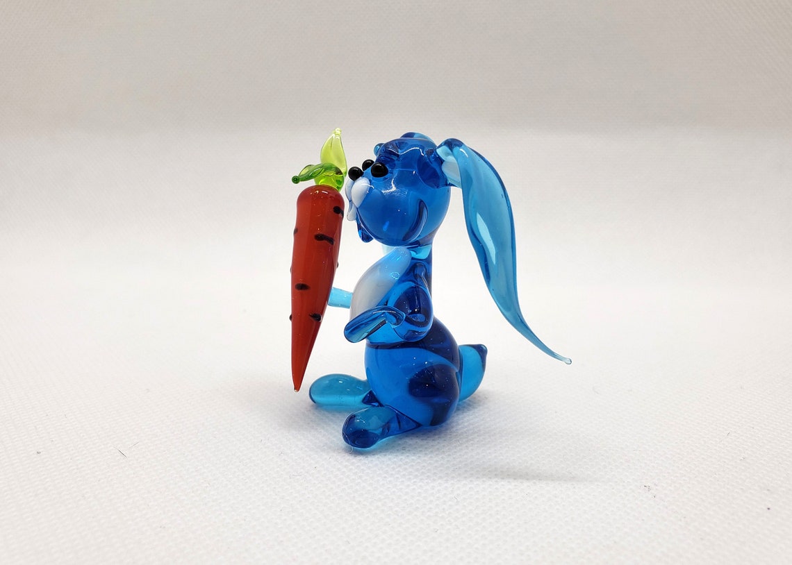 Glass Rabbit With Carrot Blown Glass Rabbit Glass Miniature - Etsy