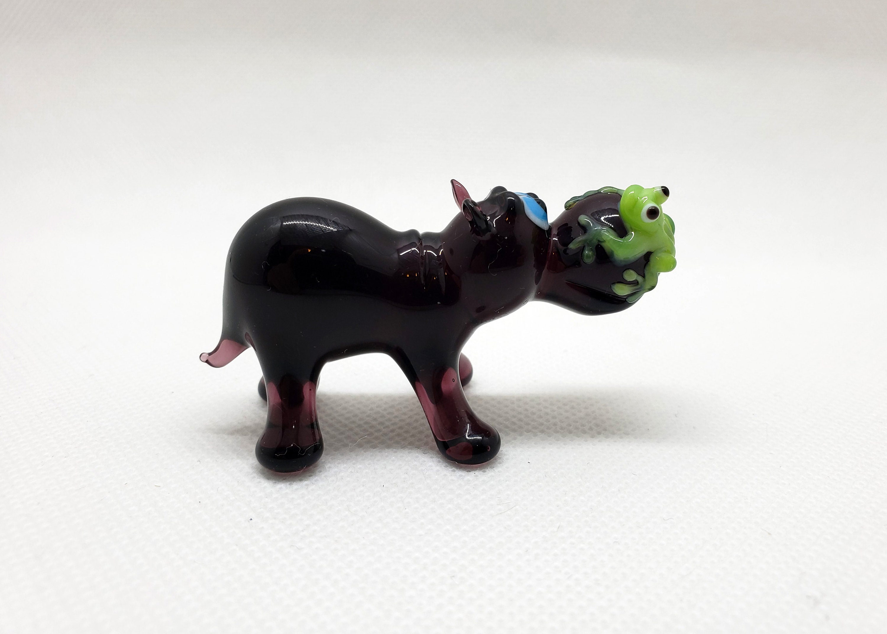 Handmade Glass Hippo Figurine - Blown Glass Hippo - Glass Hippo ...