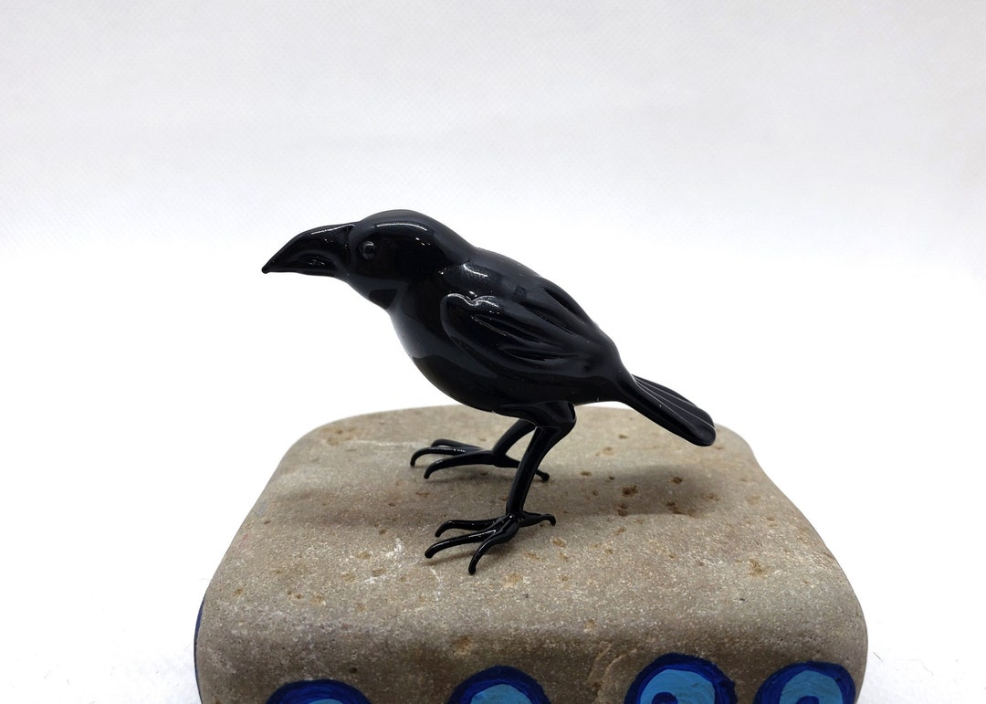 Black Crow Glass Figurine, Glass Animals, Hand Blown Glass, Bird ...