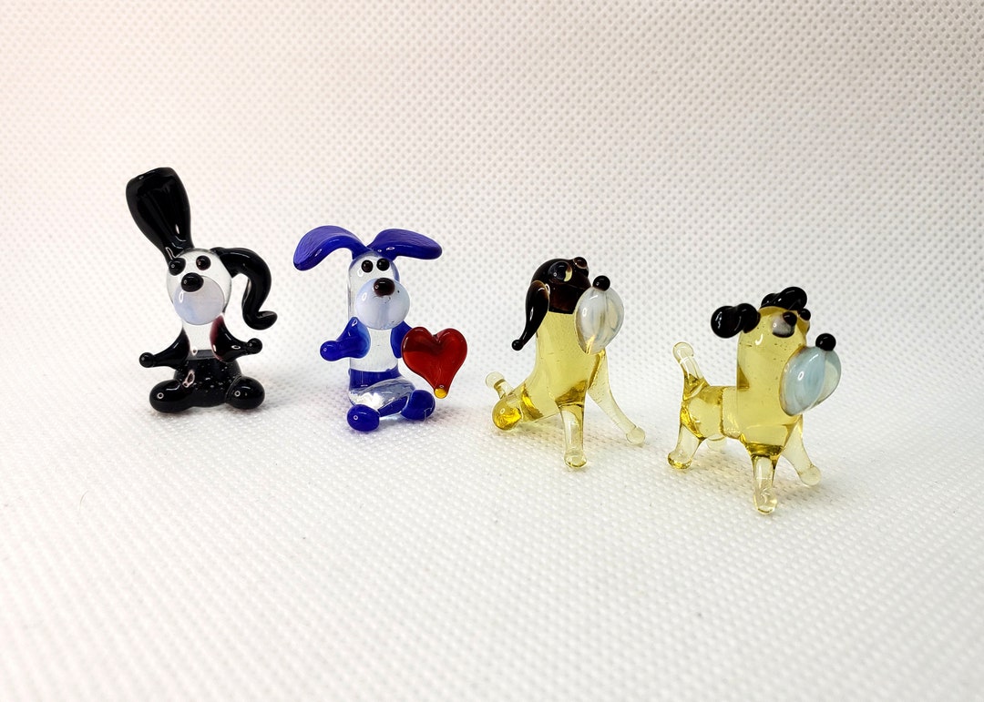 Glass Miniature Dog, Small Glass Figurine, Art Glass Dog, Figurine Dog ...
