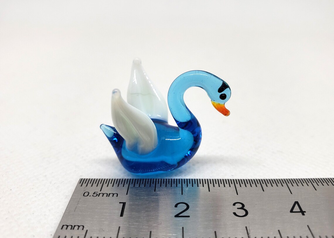 Glass Miniature Swan Small Glass Figurine Art Glass Swan Etsy