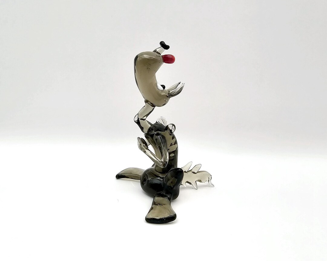 Glass Figurine of a Singing Wolf, Blown Glass Wolf, Wolf Figurine ...