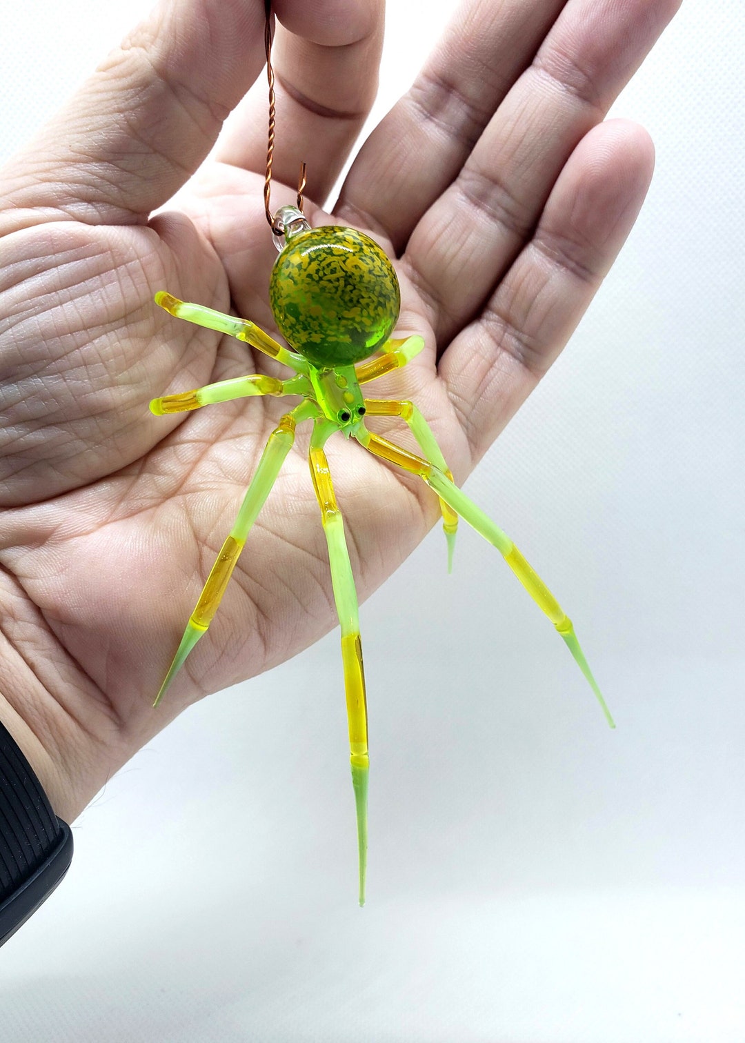 Hanging Green Spider, Figurine Blown Glass Spider, Handblown Glass ...