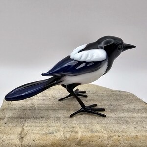 Tiny Glass Magpie Figurine, Handmade Bird Sculpture, Small Black and ...