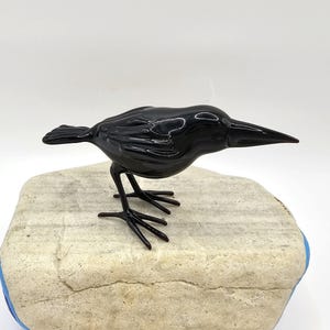 Black Crow Figurine, Handmade Black Bird Sculpture, Hand Blown Glass ...