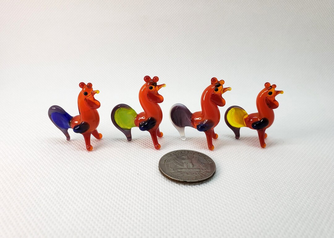 Glass Miniature Rooster, Small Glass Figurine, Art Glass Rooster ...