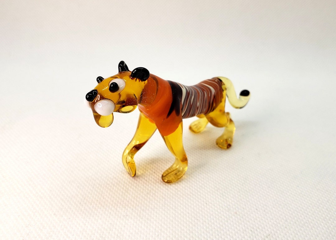 Glass Tiger Figurine, Blown Glass, Glass Tiger Miniature, Art Glass ...