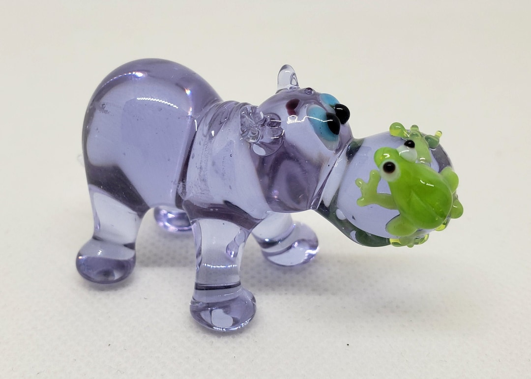Handmade Glass Hippo Figurine - Blown Glass Hippo - Glass Hippo ...