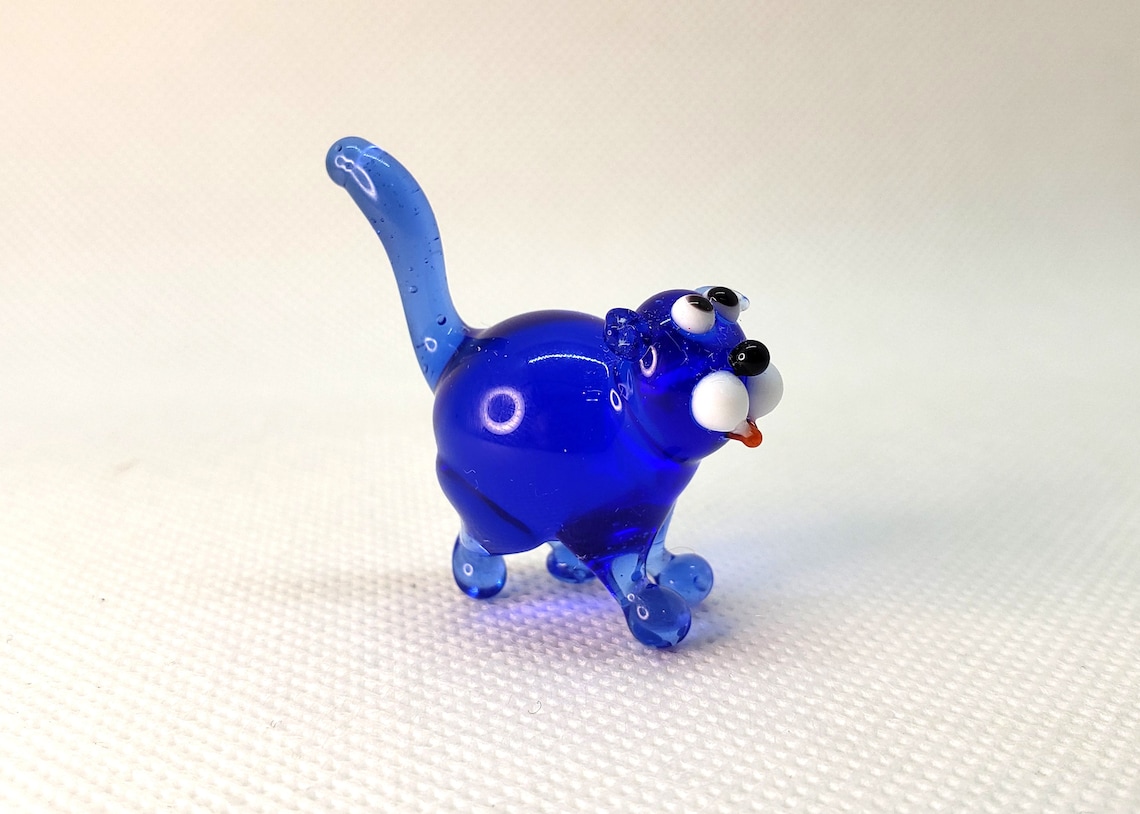 Cat Figurine Glass Cat Miniature Art Glass Sculpture Made | Etsy