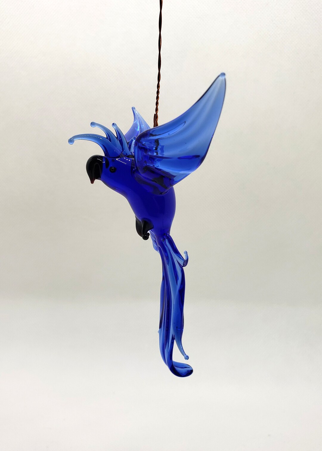 Glass Blue Parrot Figurine, Cockatoo Parrot Figure, Flying Birds, Glass ...
