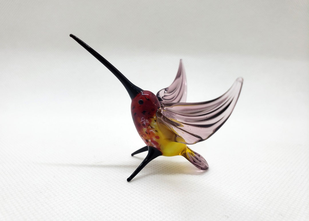 Hummingbird Figurine, Bird Sculpture, Hand Blown Glass, Art Glass, Home ...