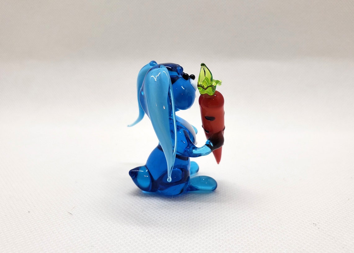 Glass Rabbit With Carrot Blown Glass Rabbit Glass Miniature - Etsy