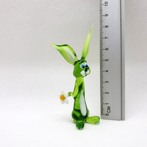 Art Glass Rabbit With Flower, Blown Glass Rabbit, Glass Miniature ...