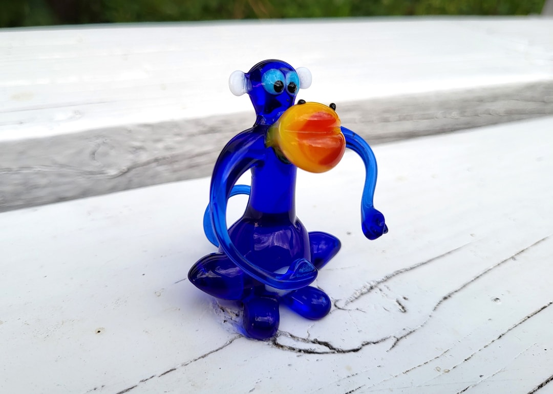 Glass Blue Monkey, Blown Glass, Handblown Monkey, Blown Glass Monkey ...