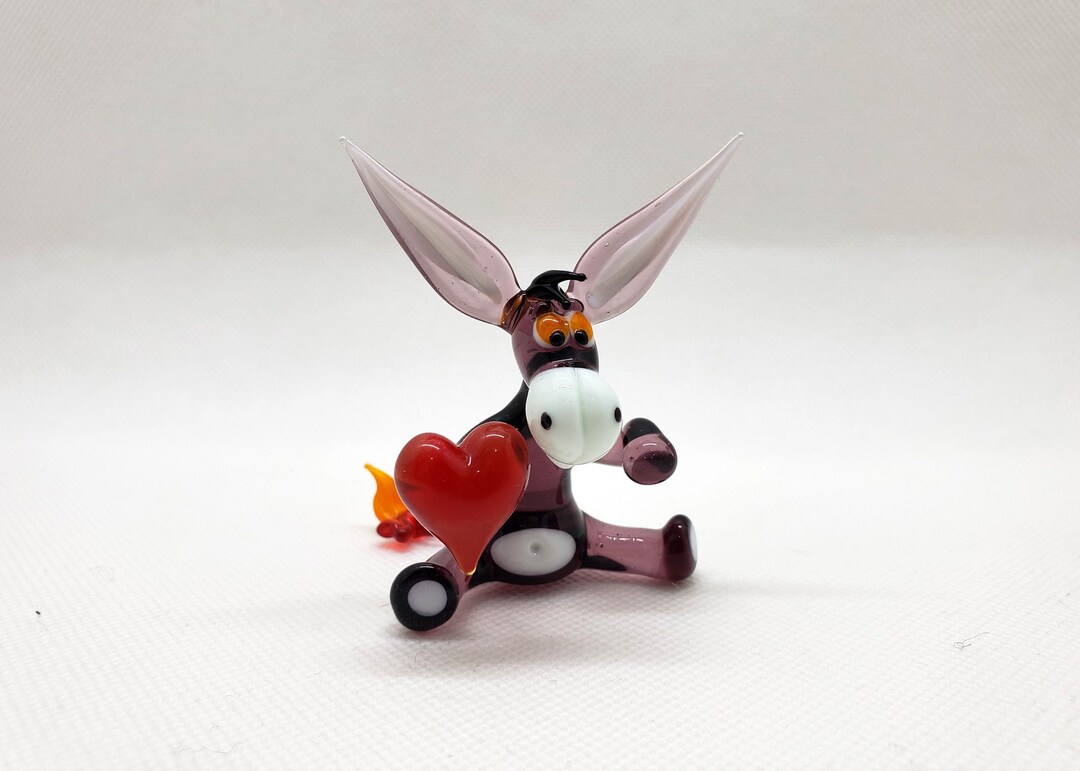 Donkey With Heart, Blown Glass Donkey, Donkey Figurine Collection, Art ...