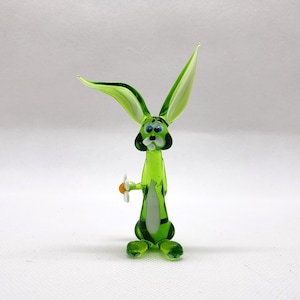 Art Glass Rabbit With Flower, Blown Glass Rabbit, Glass Miniature ...