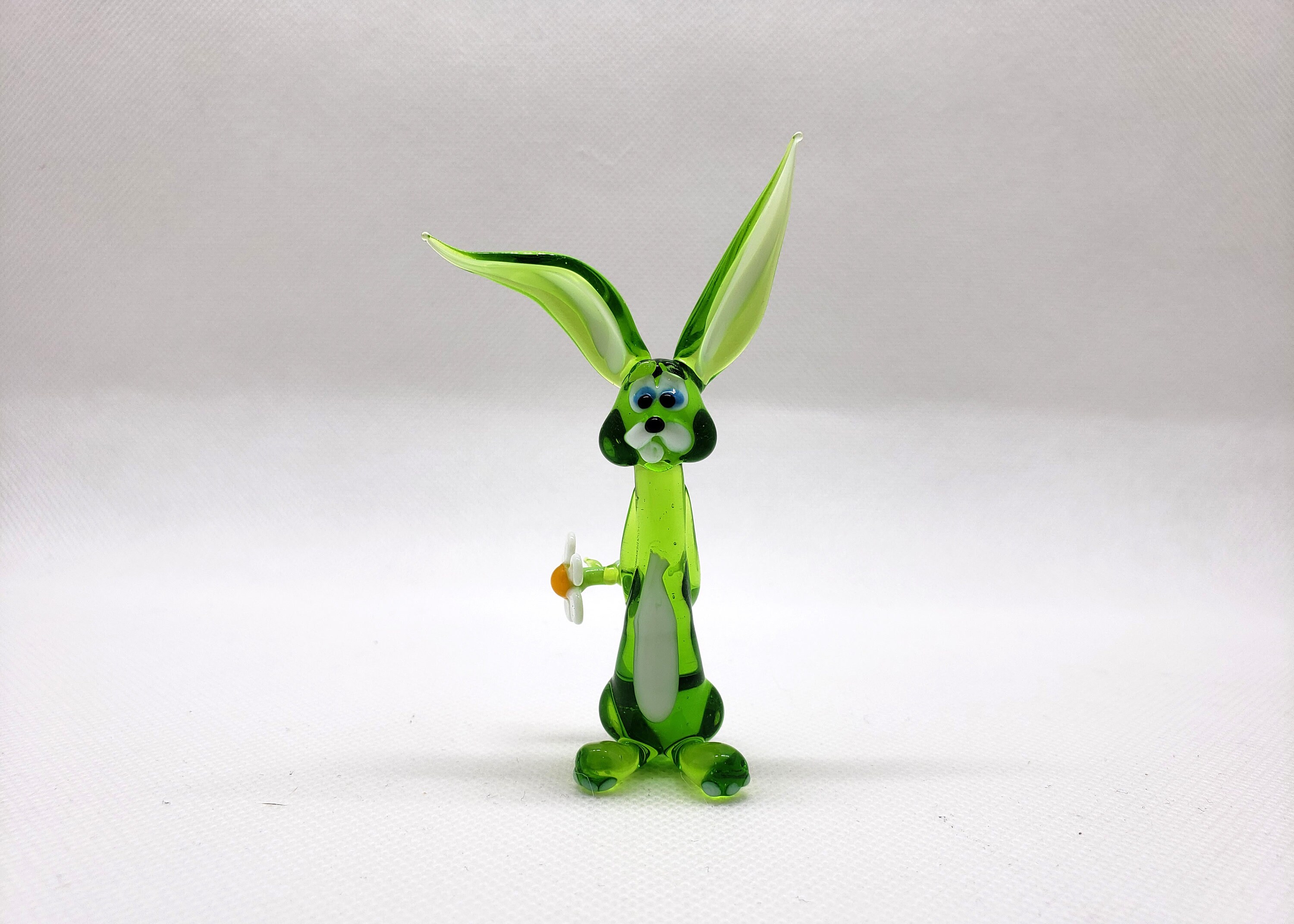 Art Glass Rabbit With Flower, Blown Glass Rabbit, Glass Miniature ...