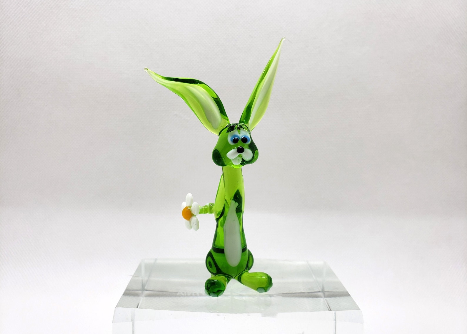 Art Glass Rabbit With Flower, Blown Glass Rabbit, Glass Miniature ...