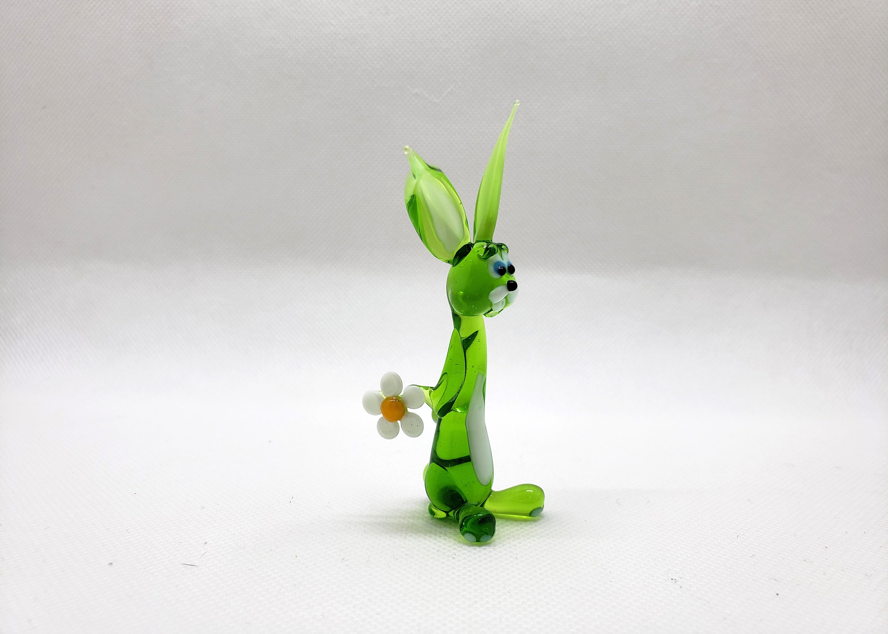 Art Glass Rabbit With Flower, Blown Glass Rabbit, Glass Miniature ...