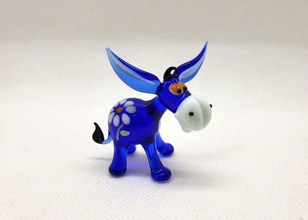 Blue Donkey Figurine, Blown Glass Donkey Figure, Donkey Figurine ...