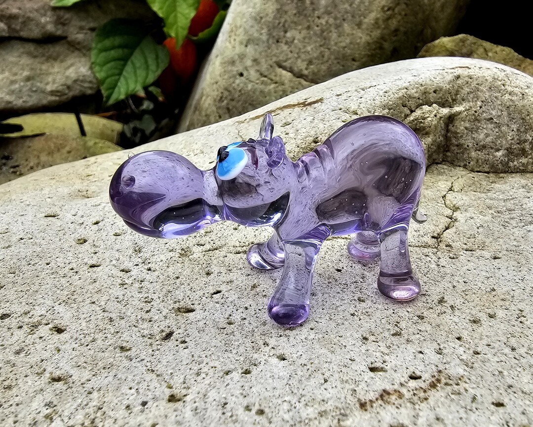 Handmade Glass Hippo Figurine, Blown Glass Hippo, Glass Hippo ...