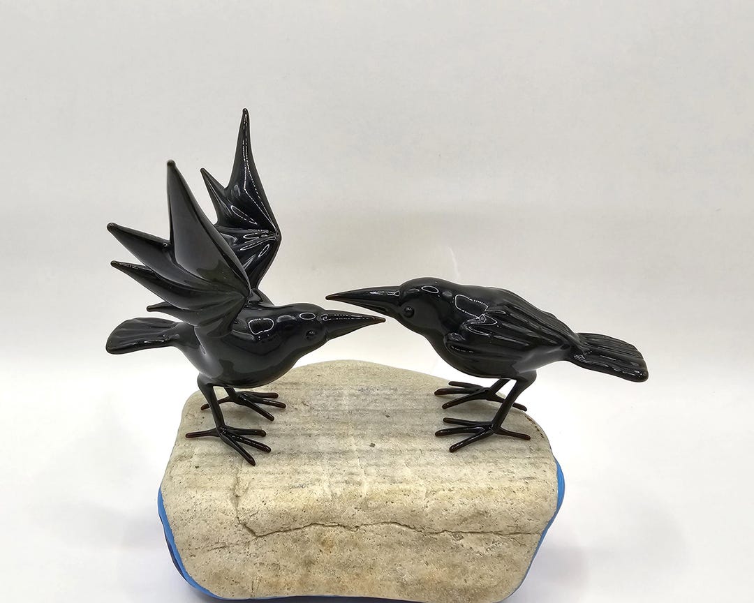 Black Crow Figurine, Glass Animals, Hand Blown Glass, Bird Sculpture ...