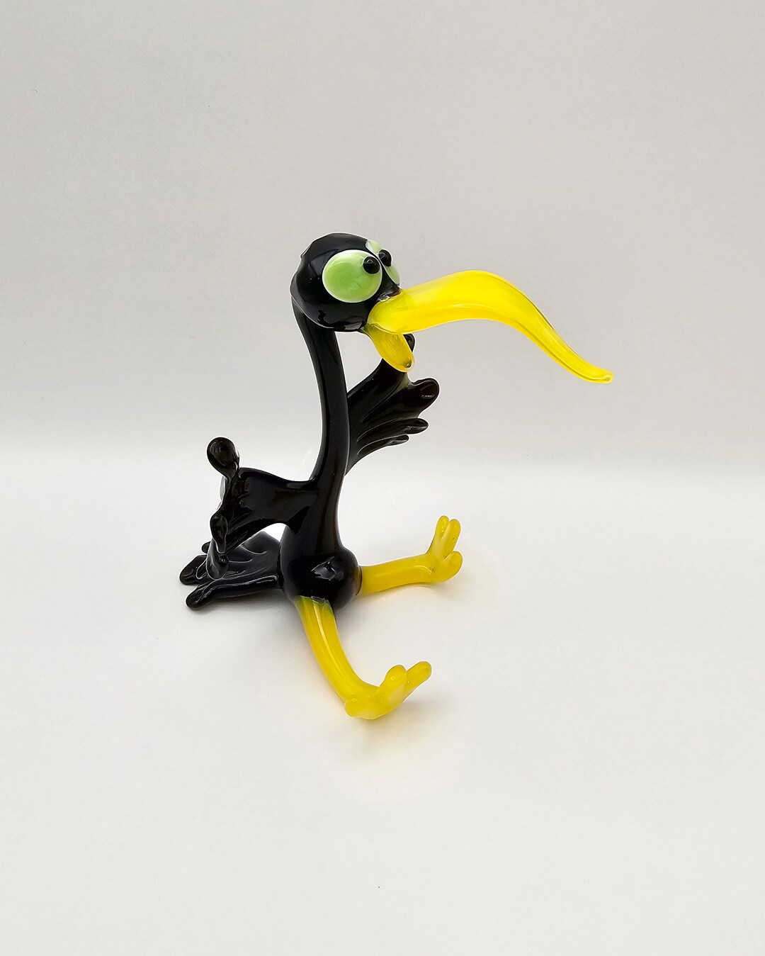 Art Glass Crow Figurine, Glass Animals, Hand Blown Glass, Crow ...
