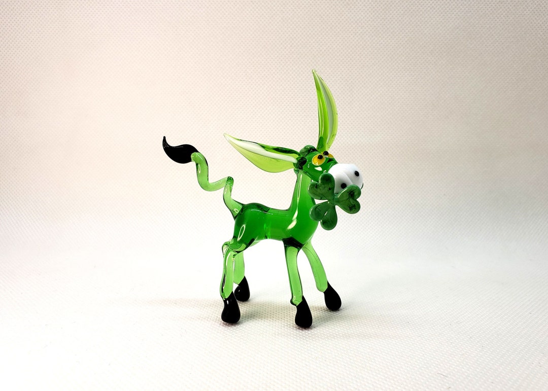 St. Patrick's Day Glass Donkey, Blown Glass Donkey, Donkey Figurine ...