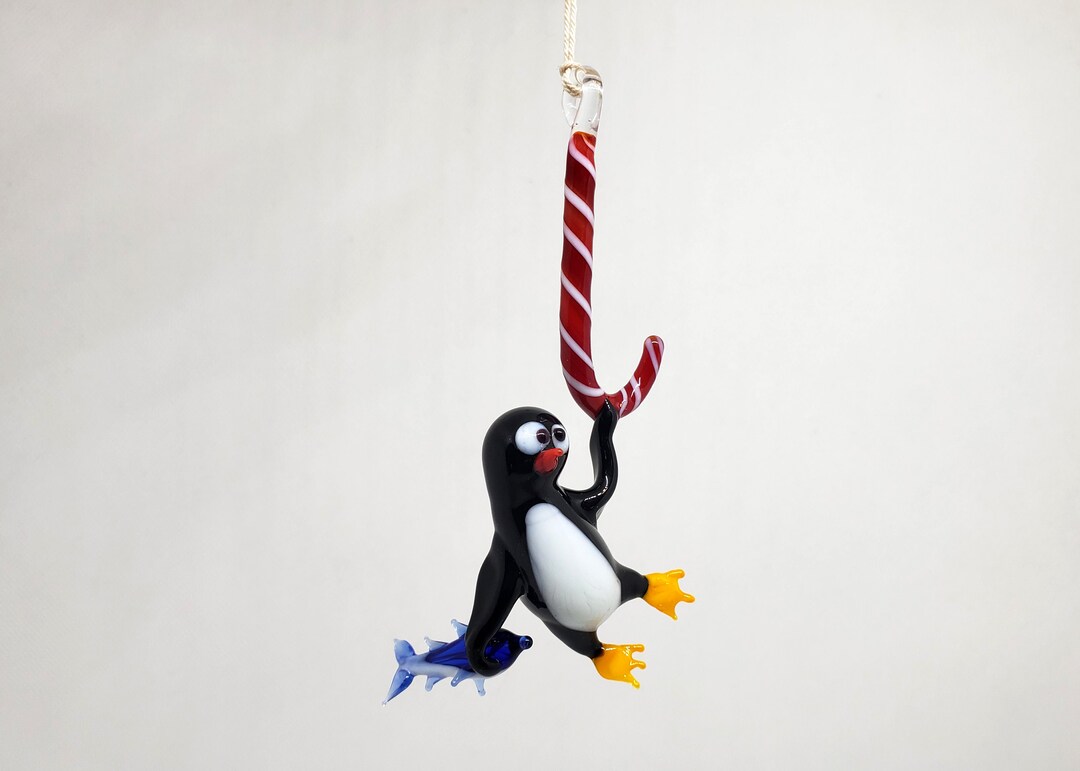 Hanging Penguin With Fish, Penguin With Hanging Loop, Blown Glass ...