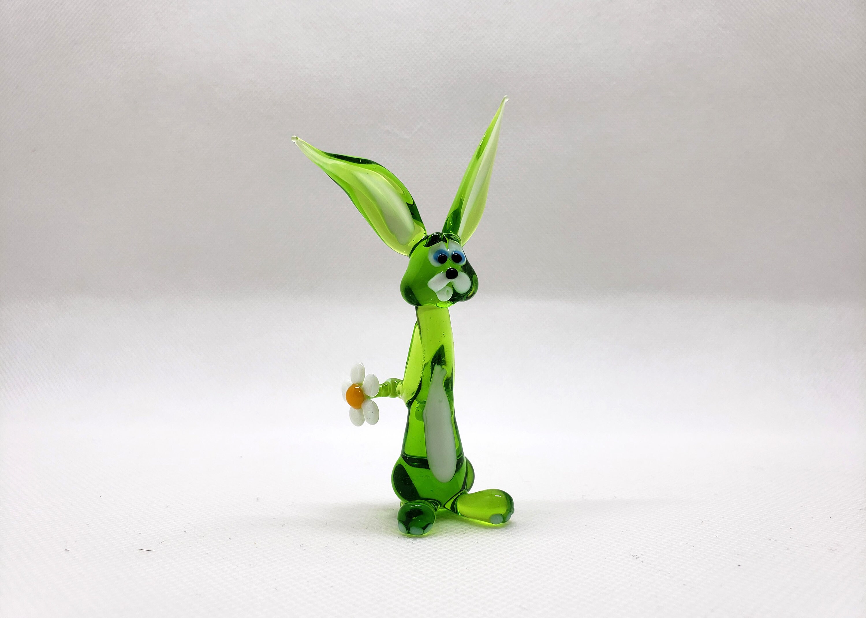 Art Glass Rabbit With Flower, Blown Glass Rabbit, Glass Miniature ...