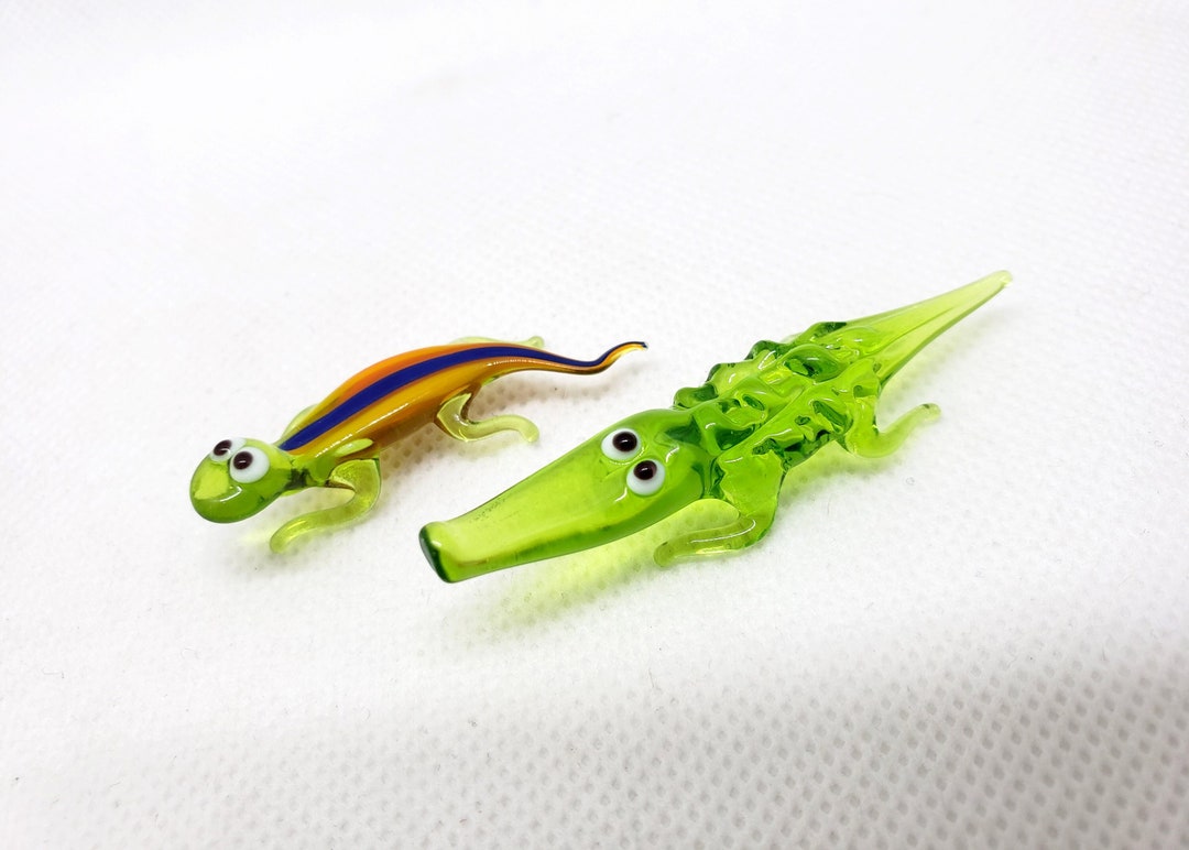 Glass Miniature Crocodile and Salamander, Blown Glass, Glass Miniature ...