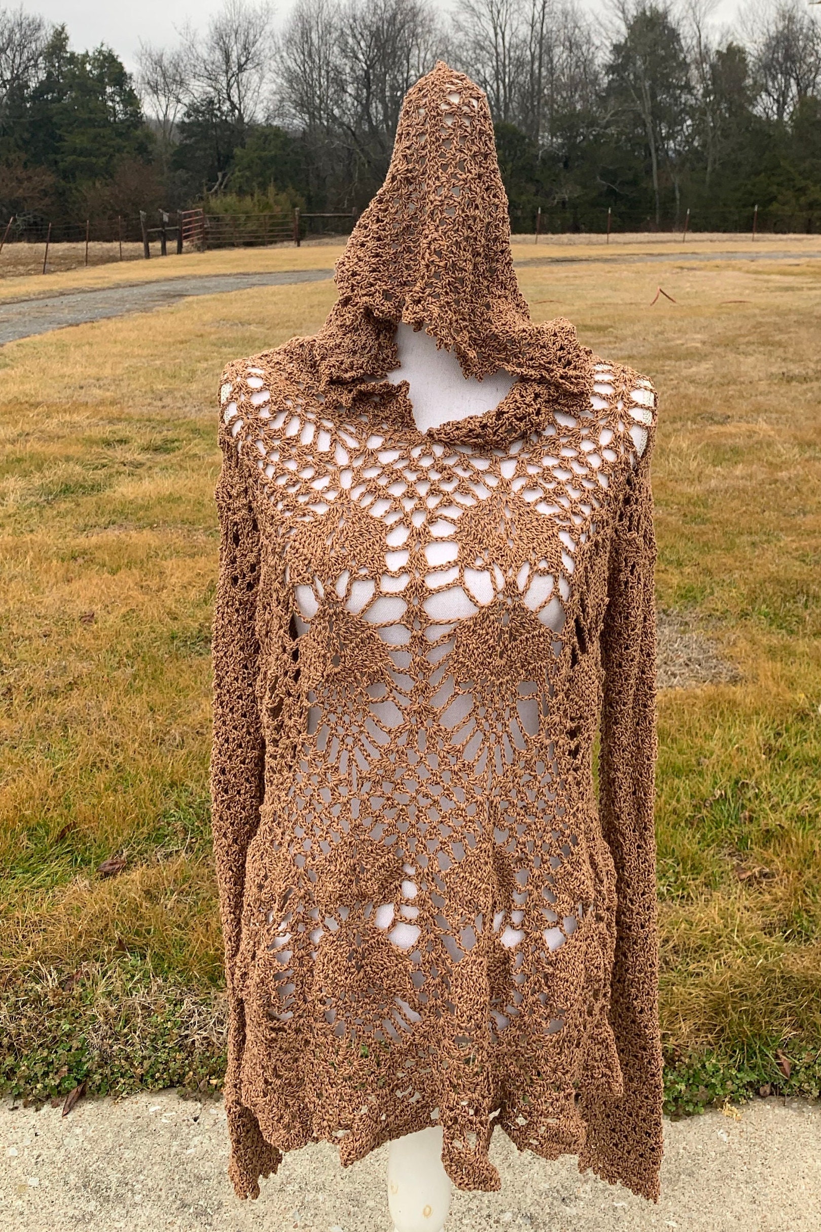 Beige Hooded Oversized Crochet Top , Boho, Hippie, Festival Clothing, Gypsy - Etsy
