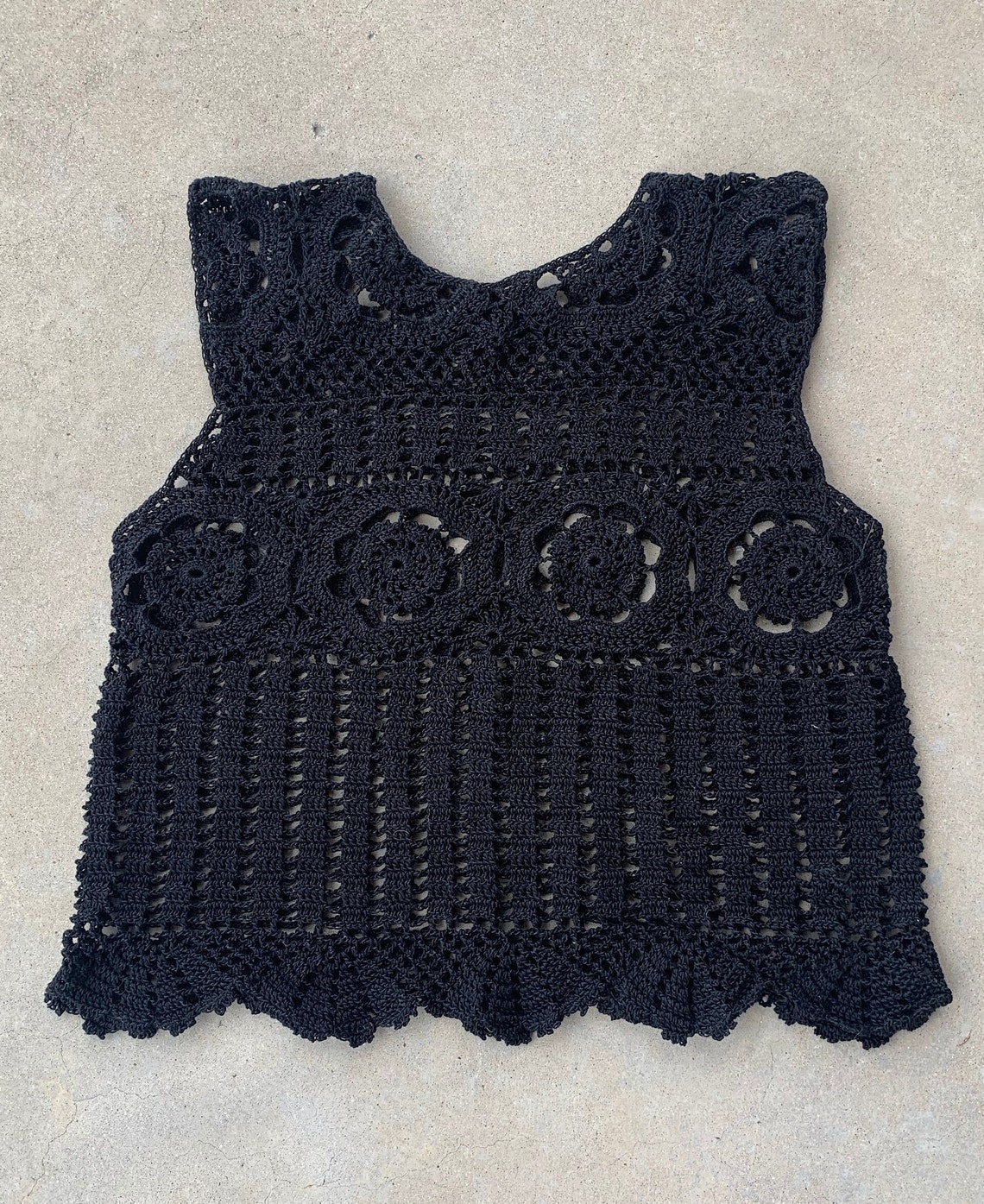 Black Motif Lacy Crochet Tank Top, Beach Crochet Top, Hippie, Boho ...