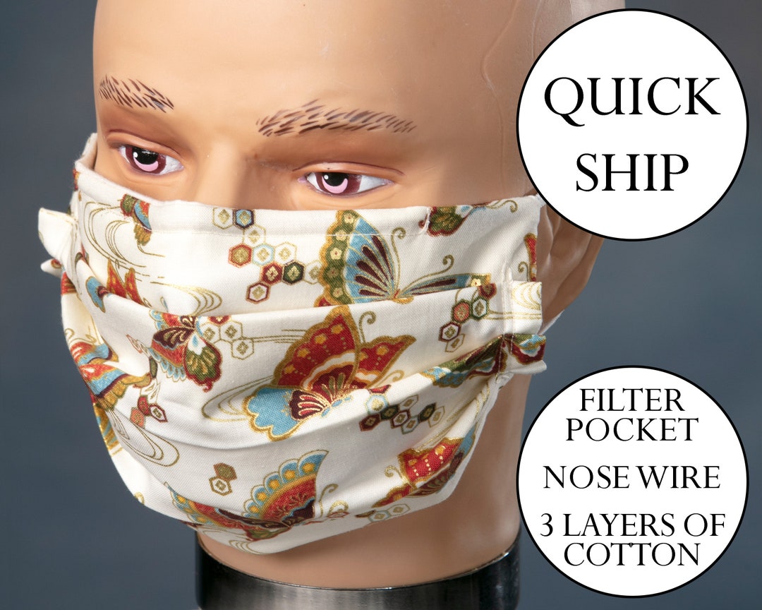Butterfly and Dragonfly Face Masks Washable, 3 Layers With Nose Wire ...