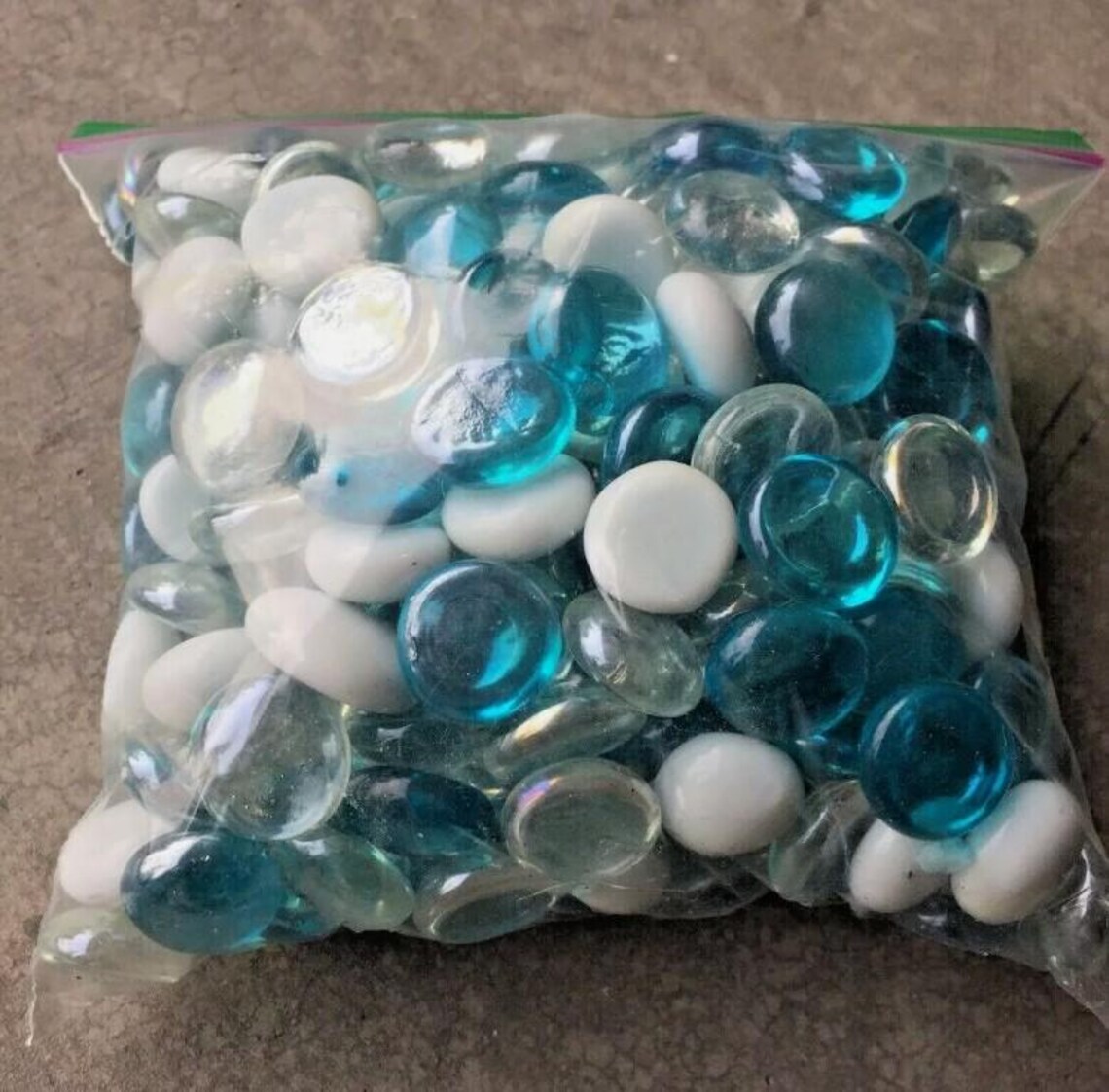 2.5lbs 250+ Flat Marbles Pebbles Glass Gems Clear Blue White Vase ...