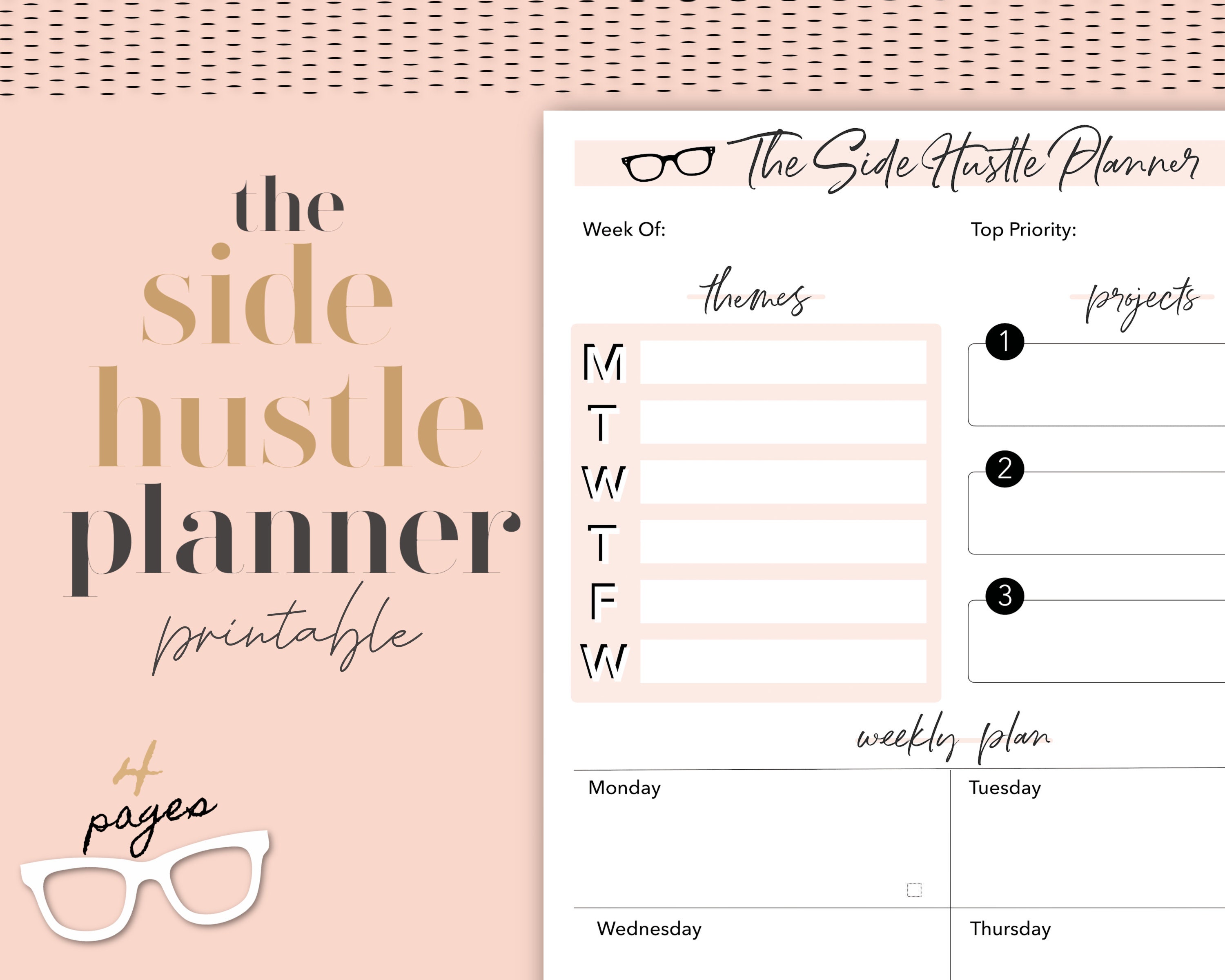 Productivity Planner, Printable Planner Template, Side Hustle Planner ...