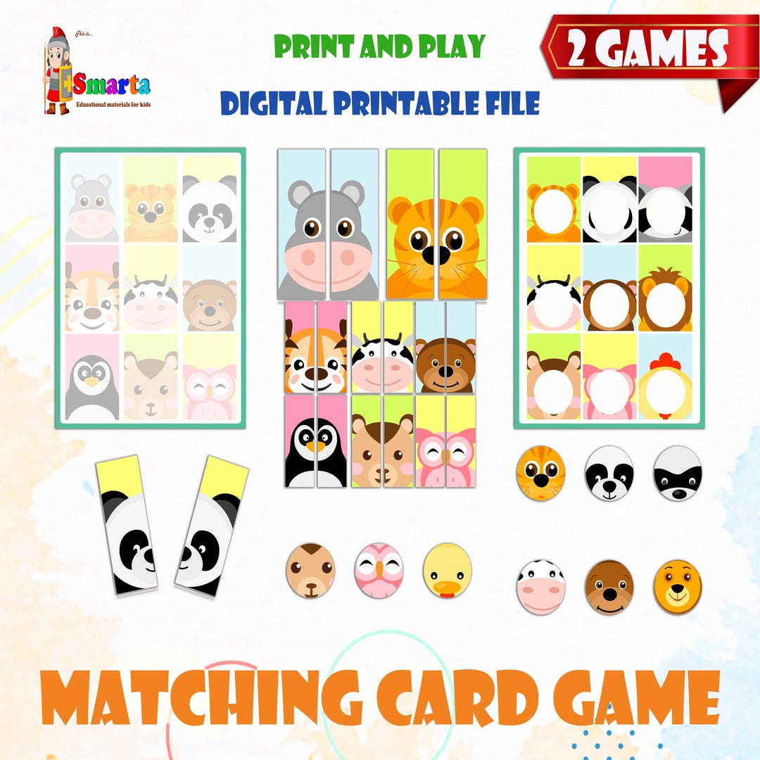 Matching Card Game, Preschool Learn Animals Activity - Etsy