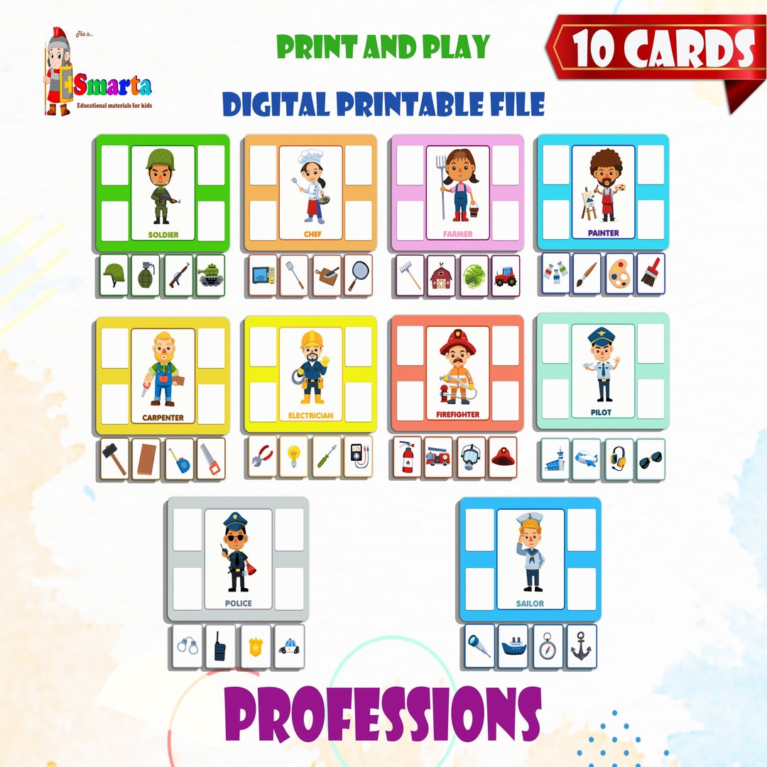 Matching Card Game, Preschool Profession Card Game - Etsy