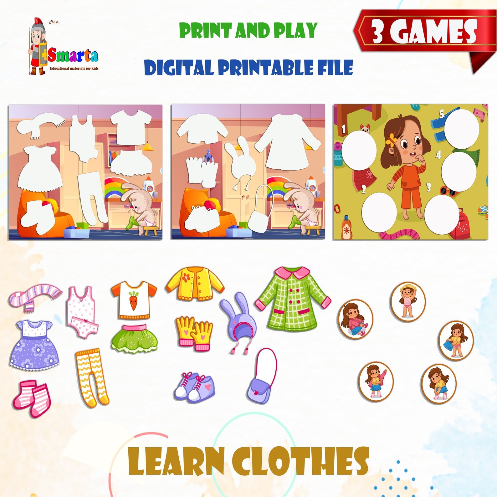 Preschool Curriculum Matching Card Game Learn Clothes | Etsy