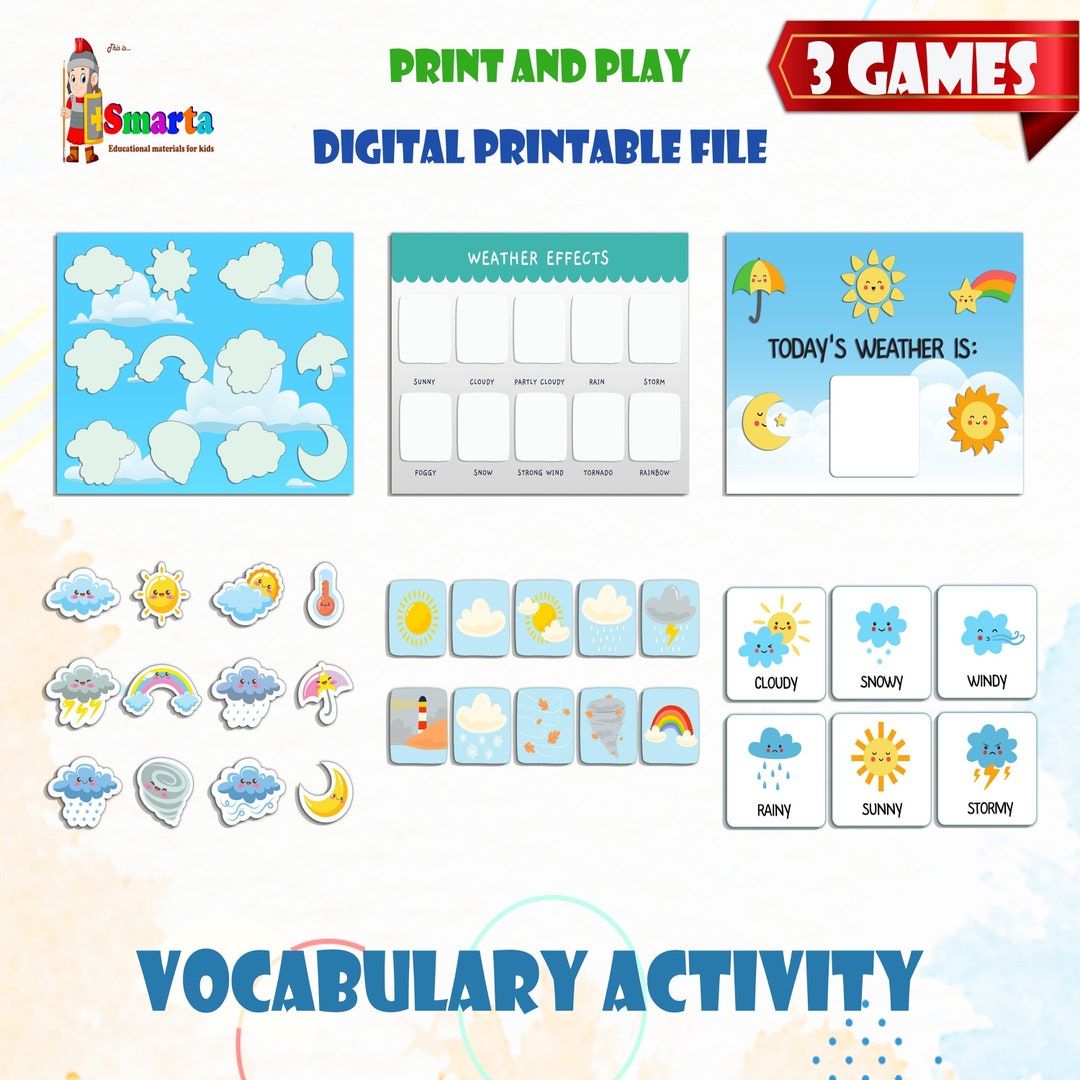 Child Vocabulary Game, Matching Card Game, Weather Activity - Etsy