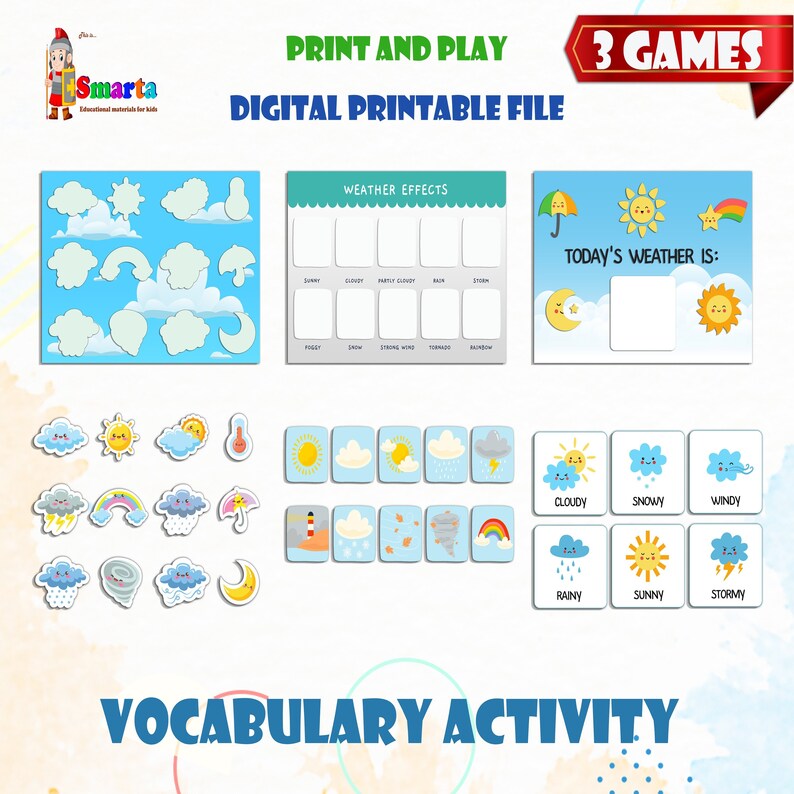 Child Vocabulary Game, Matching Card Game, Weather Activity - Etsy