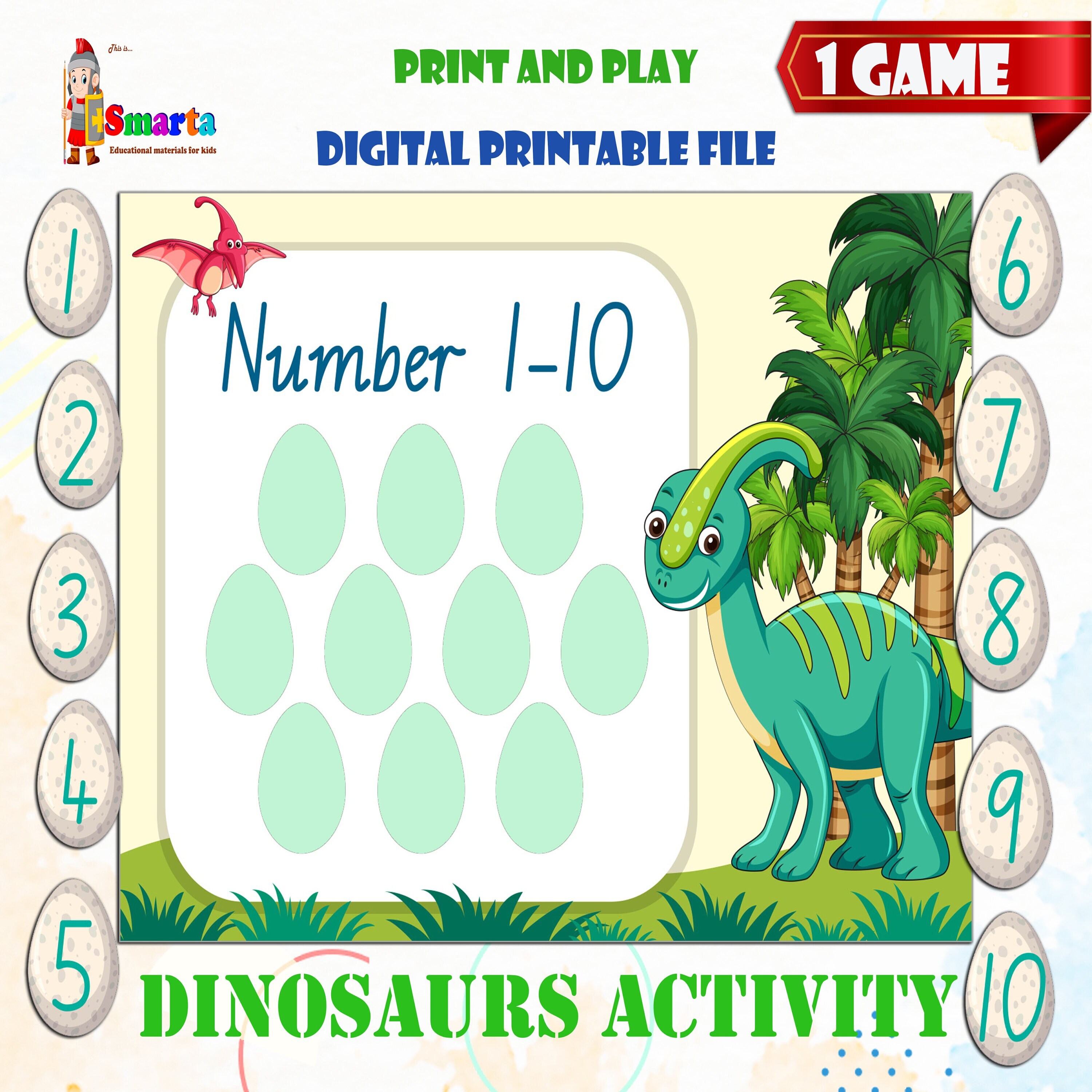 Preschool Math Game, Dinosaurs Activity - Etsy