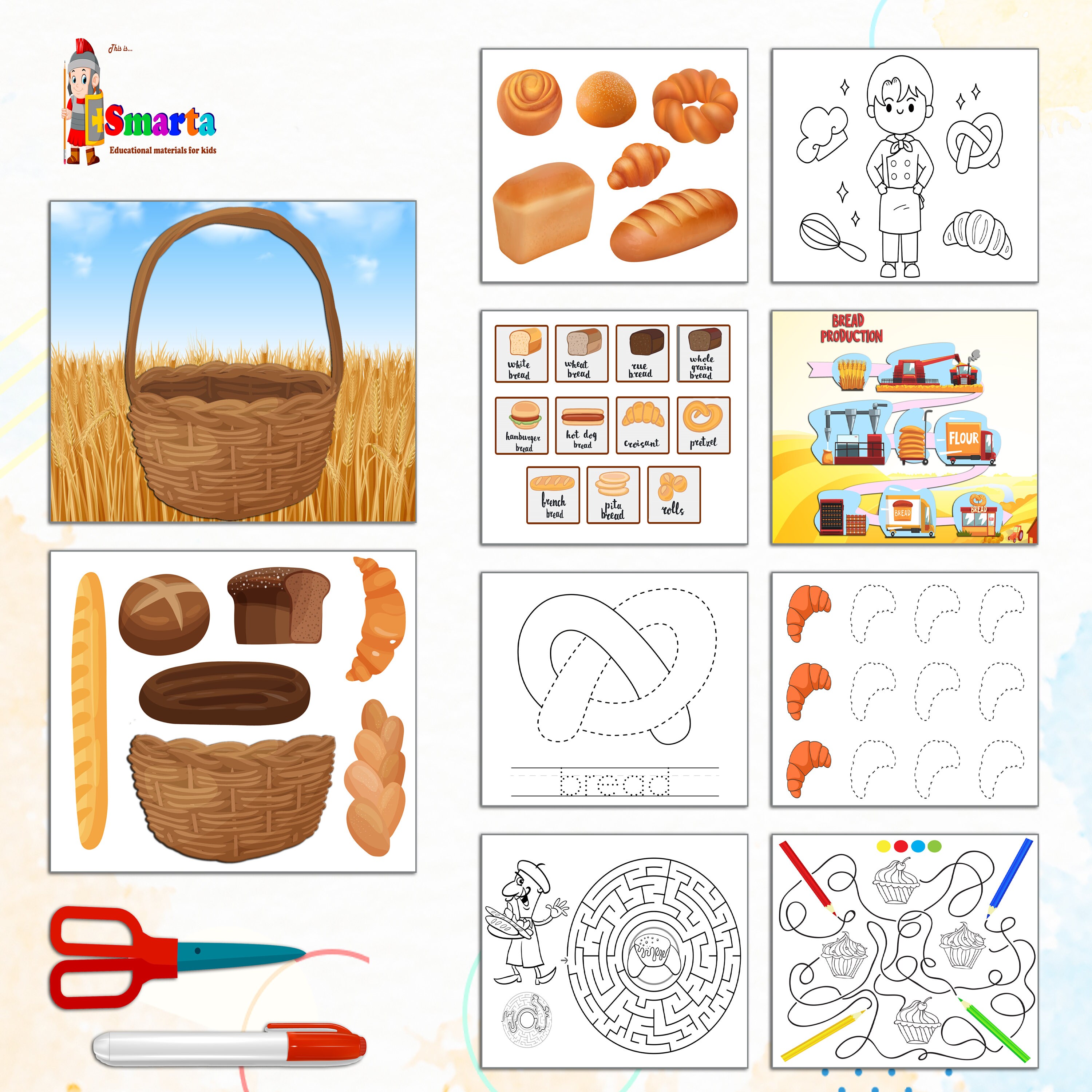 Preschool Worksheets, Educational Activity Bakery - Etsy