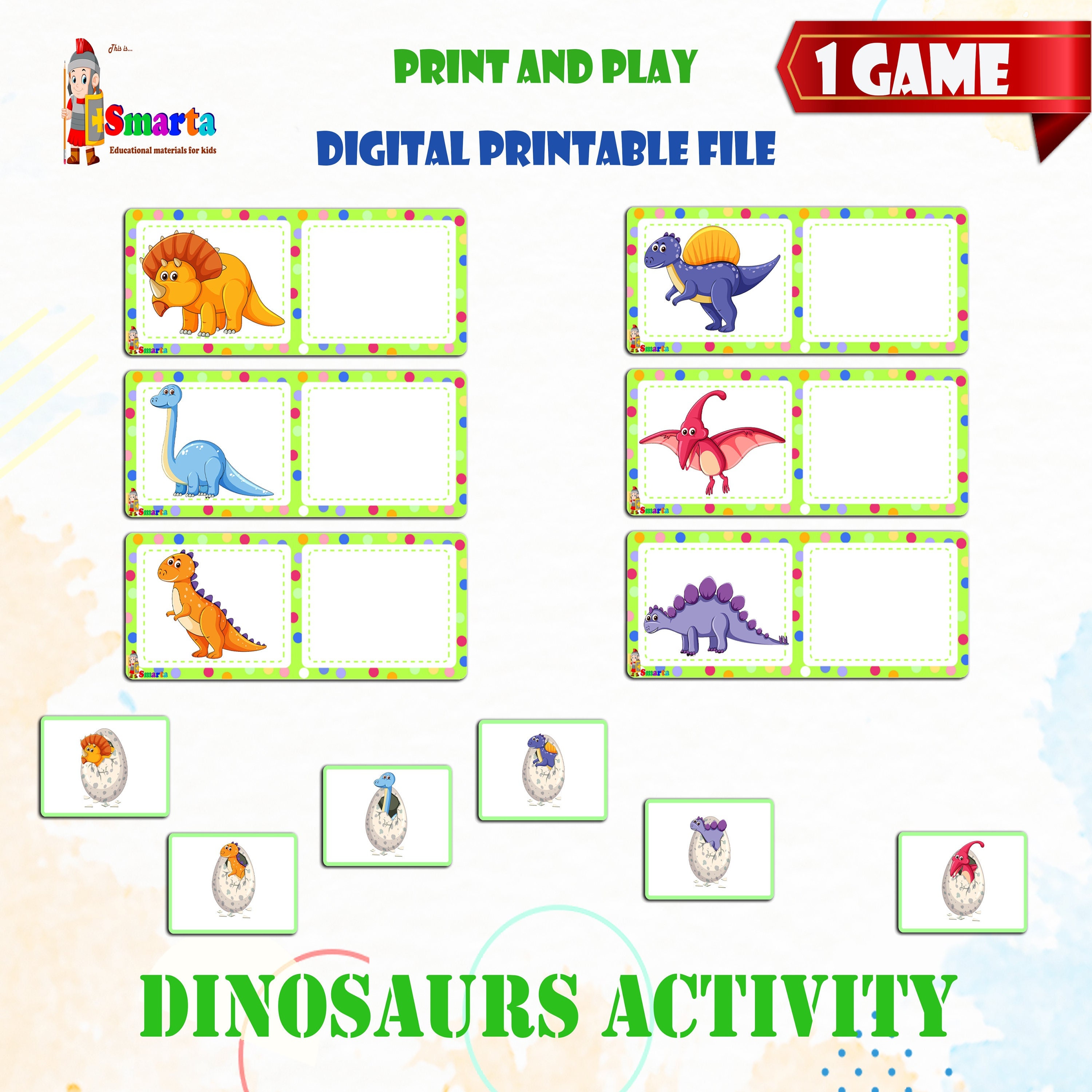 Kids Matching Game Dinosaurs Activity - Etsy