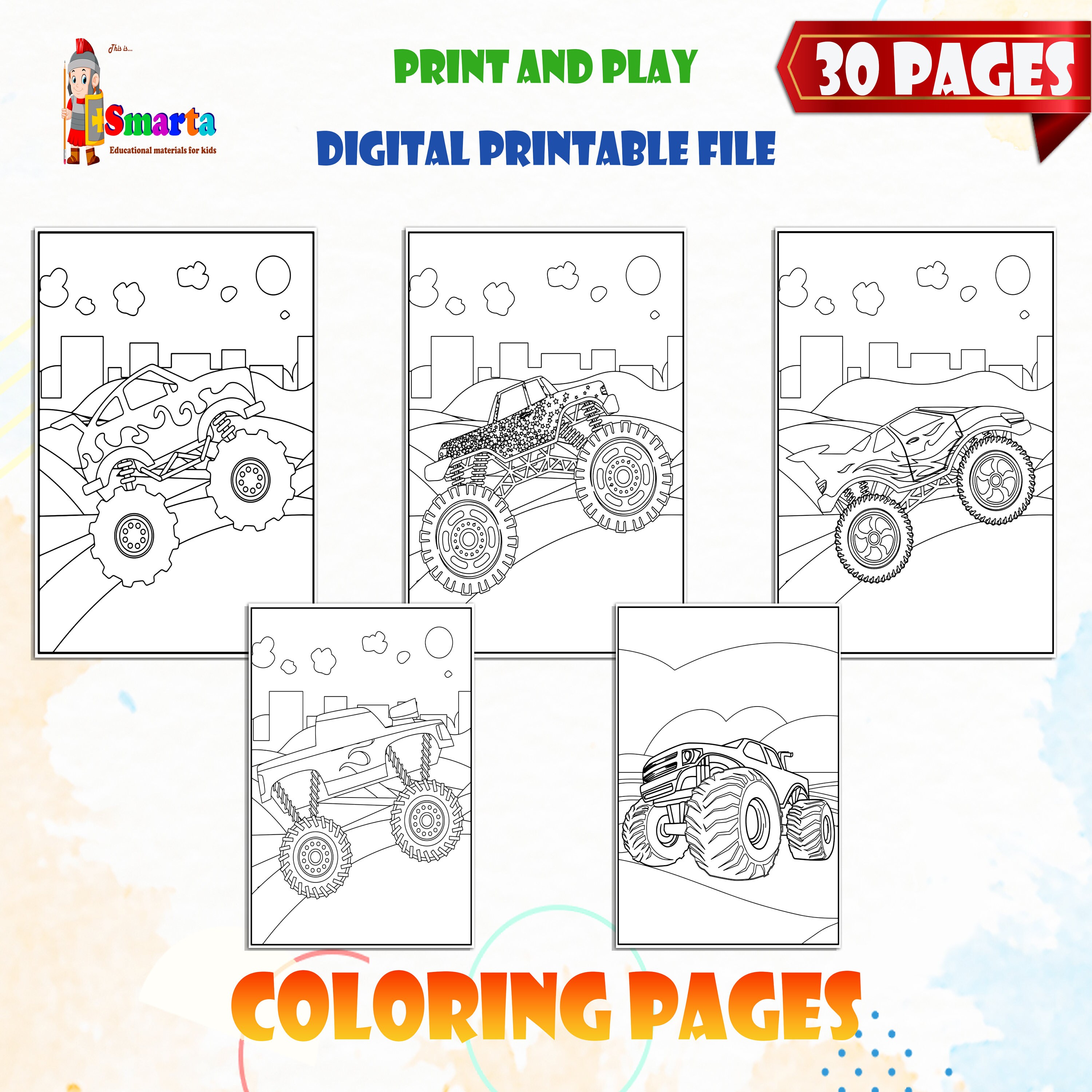 Preschool Curriculum, Monster Truck Pages, Matching Card Game - Etsy